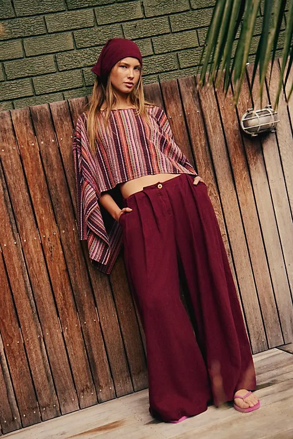 Free People Sandshell Linen Priya Sarong Pants - Dionysus
