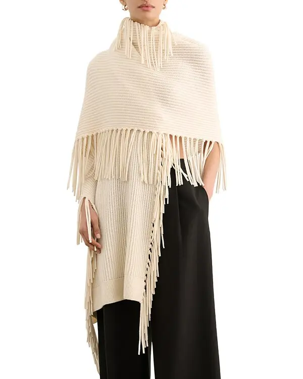 TOCCIN Anais Wool & Cashmere Fringe Wrap - Ivory