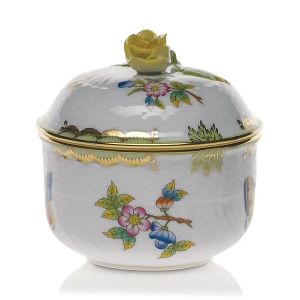 HEREND Queen Victoria Covered Sugar With Rose
