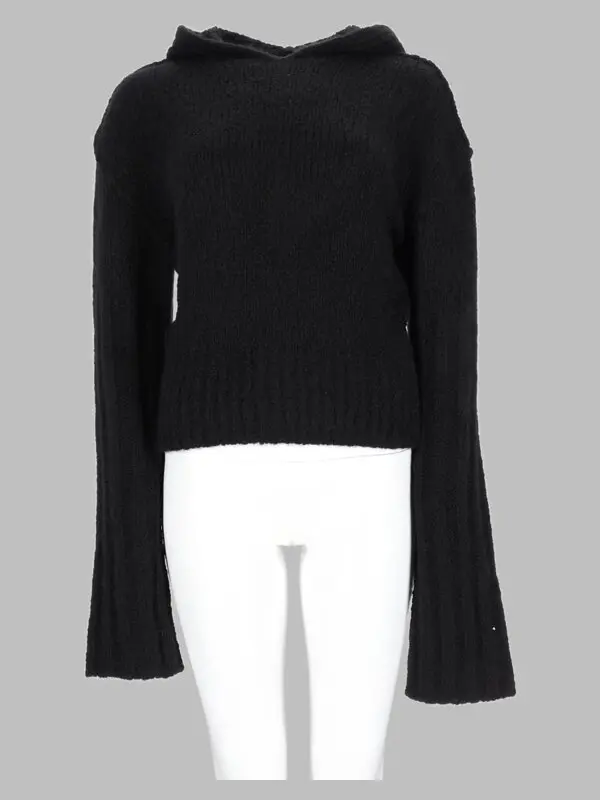 Rick Owens Cropped Hooded Sweater With Flared Sleeves