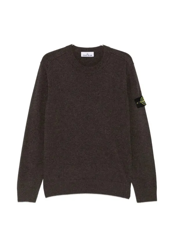 Stone Island Ribbed Knit Sweater With Badge Detail - Marrone
