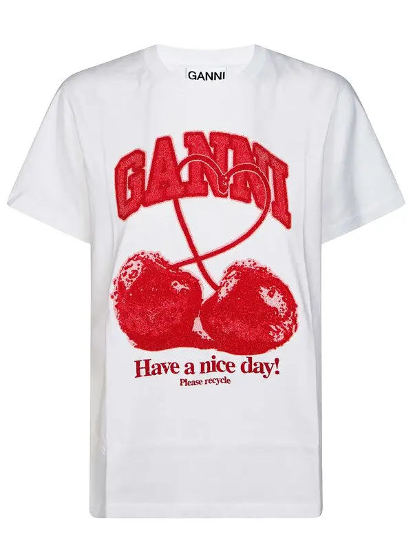 GANNI Basic Cotton T-shirt With Caviar Detail - Bianco
