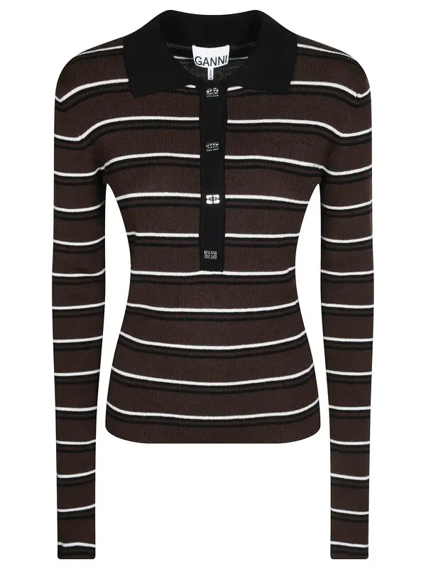 GANNI Mini Ribbed Merino Polo - Multicolour