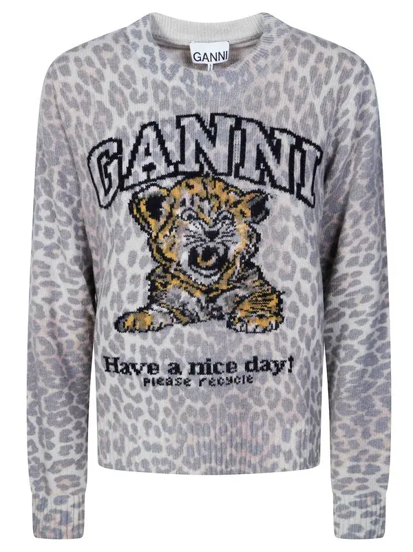 GANNI Graphic Wool Sweater Tiger