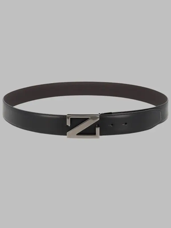 Zegna Leather Belt With Logo Buckle