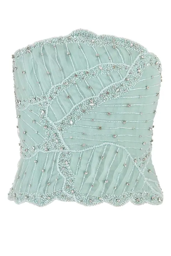 Costarellos Lightweight Tulle Floral Bodice Top