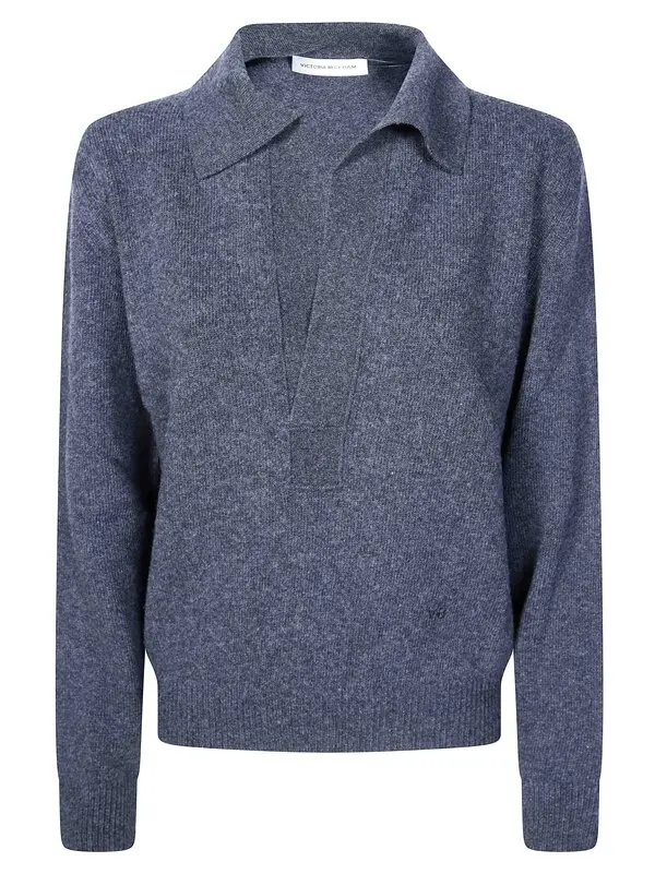 Victoria Beckham Merino Wool And Cashmere Polo Jumper - Grigio