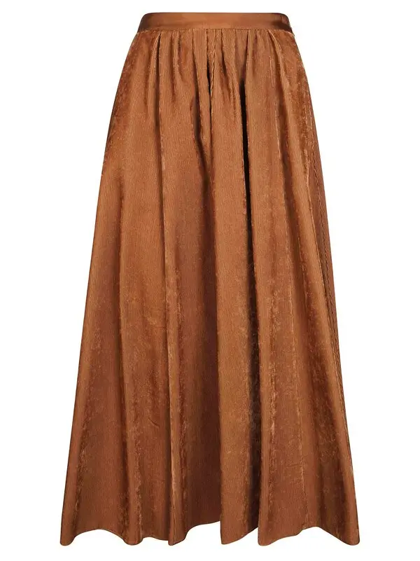 FORTE_FORTE Ribbed Velvet Pleated Longuette Skirt - Arancione