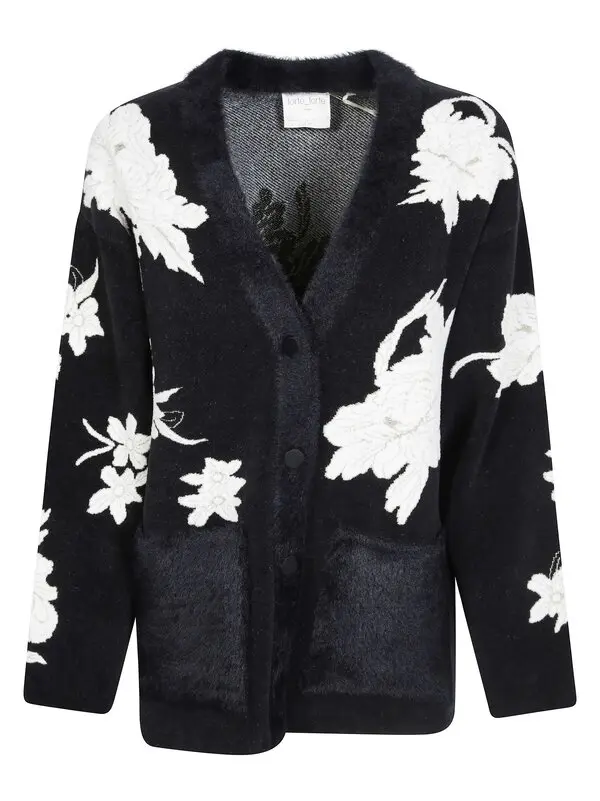 FORTE_FORTE Lotus Chenille Jacquard Cardigan - Nero