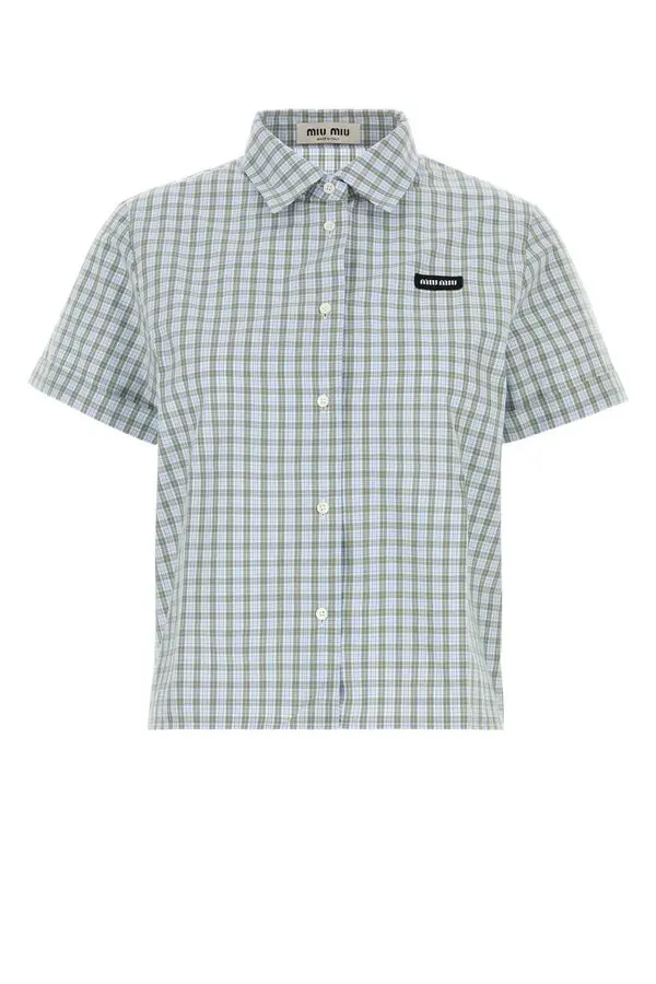 Miu Miu Embroidered Poplin Shirt - Checked