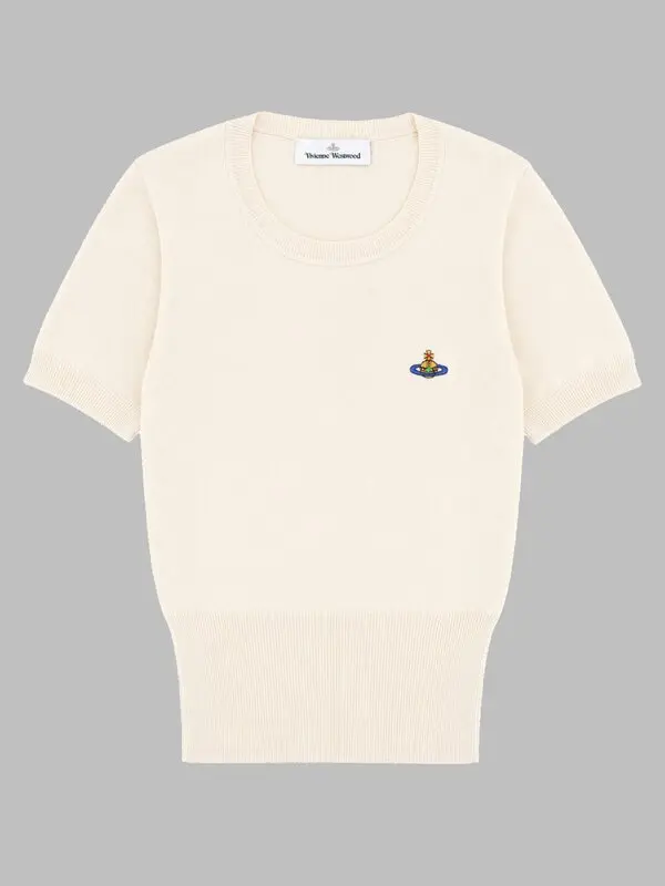 VIVIENNE WESTWOOD Cotton Cashmere Knit Short-sleeve Sweater Top - White