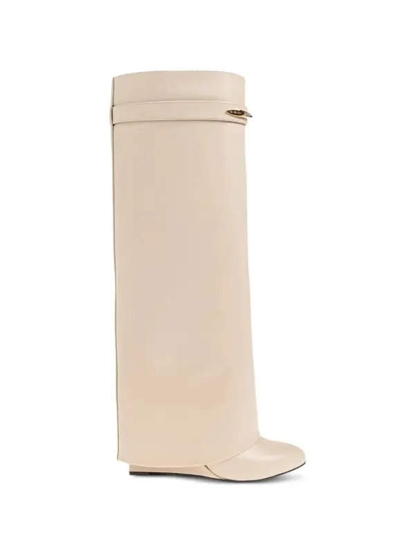 Givenchy Pointed-toe Leather Wedge Boots - Beige