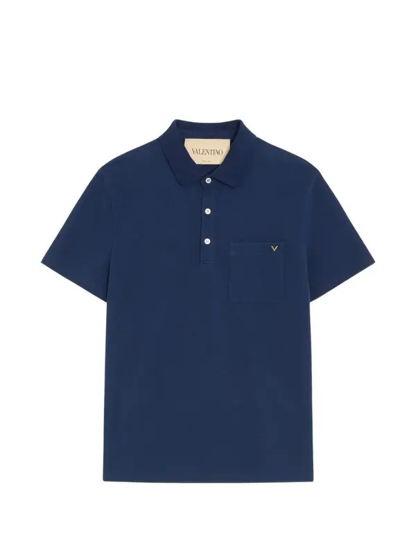 Valentino Garavani Logo Cotton Polo Shirt With Classic Collar And 3-button Placket - Navy