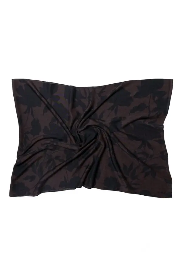 RAINSISTERS Silk & Wool Scarf In Floral - Brown