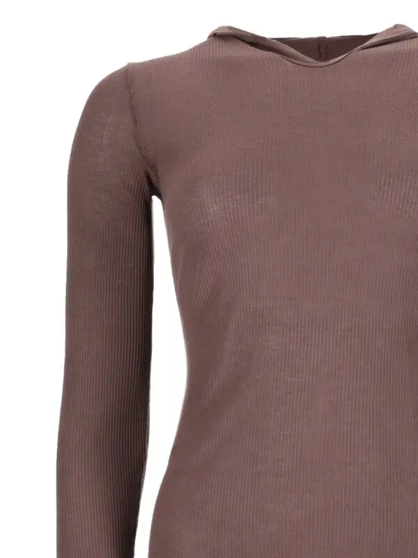 Rick Owens Ribbed Hooded Long Sleeve Top