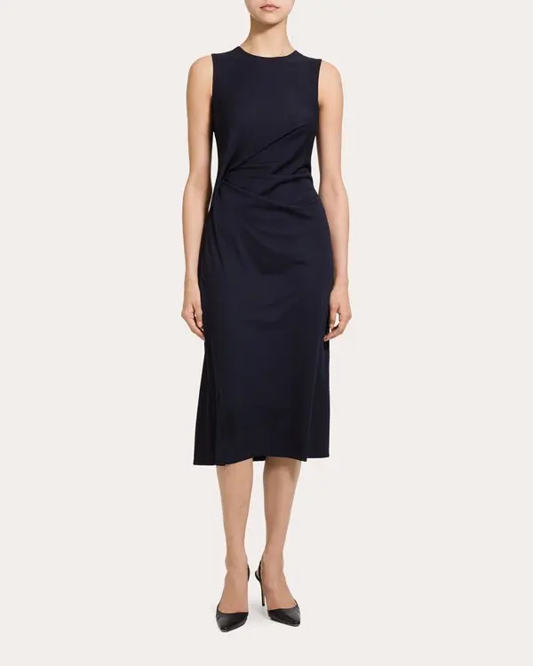 Theory Draped Tuck Sleeveless Midi Dress