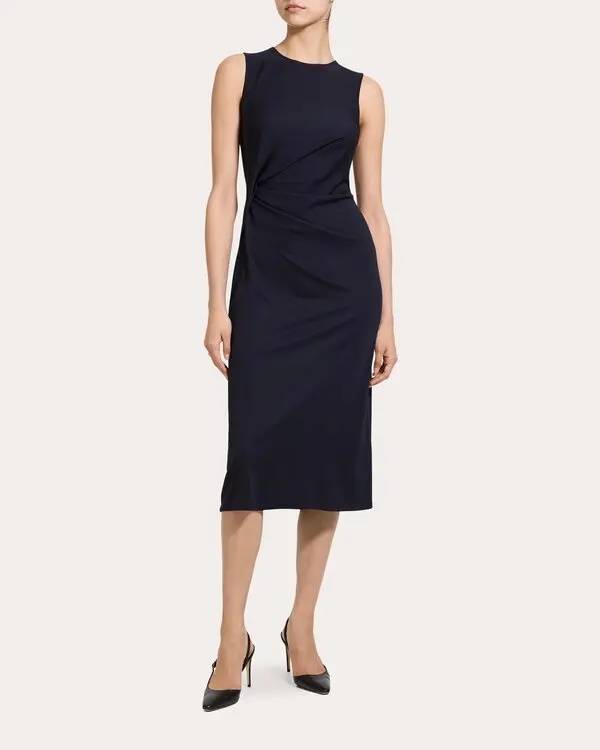 Theory Draped Tuck Sleeveless Midi Dress