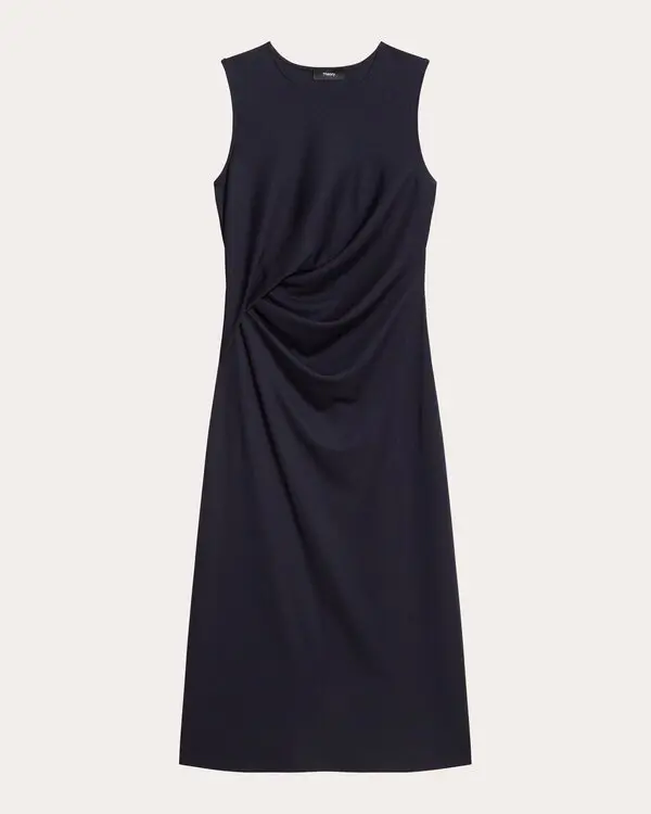 Theory Draped Tuck Sleeveless Midi Dress