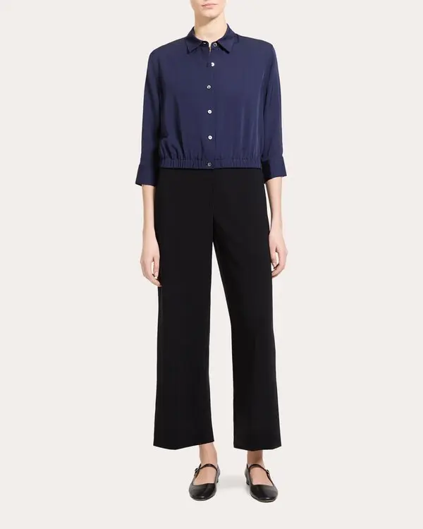 Theory Silk Georgette Cinched Crop Shirt