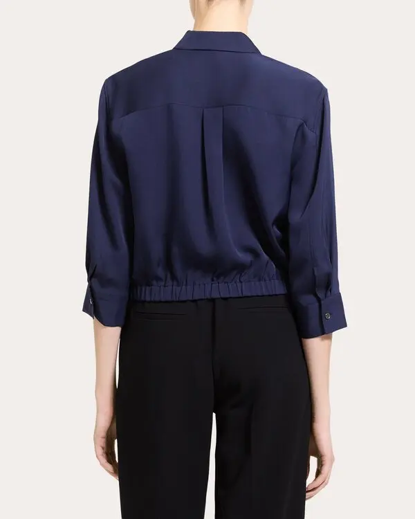 Theory Silk Georgette Cinched Crop Shirt