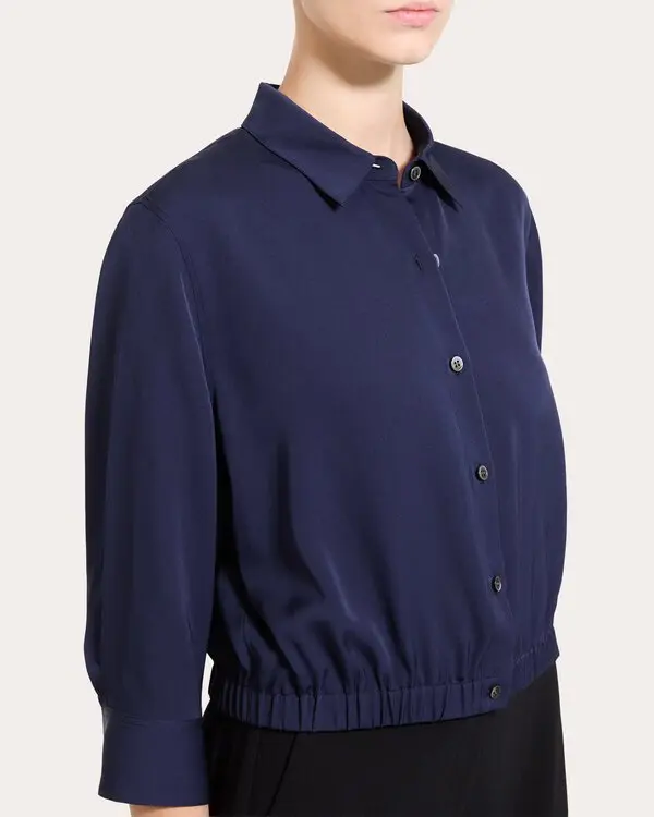 Theory Silk Georgette Cinched Crop Shirt