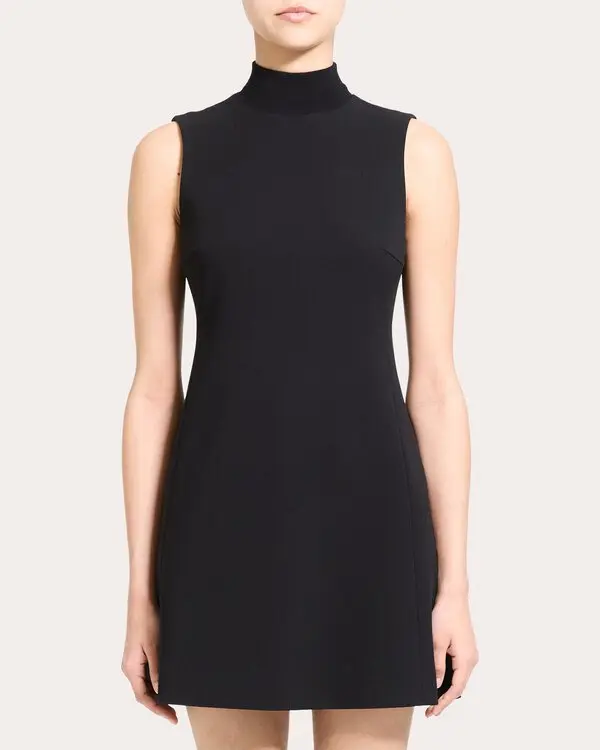 Theory Crepe Mock Neck A-line Mini Dress
