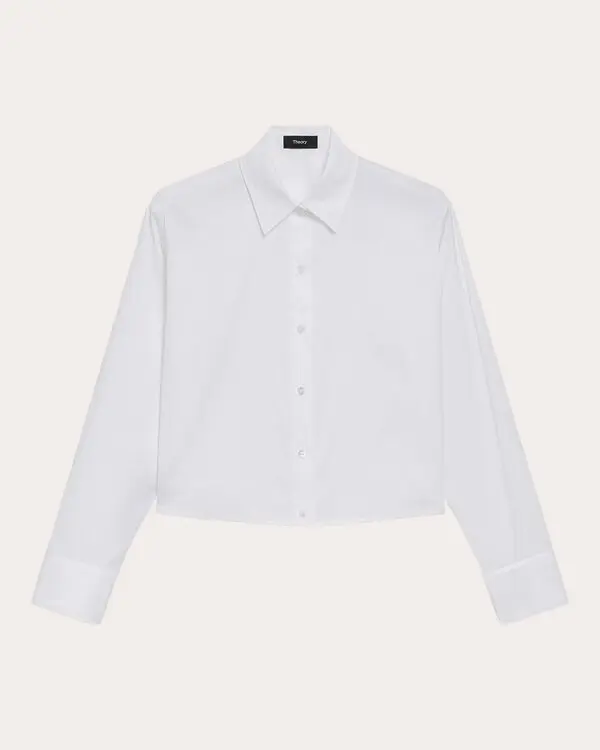 Theory Good Poplin Cropped Tab Shirt