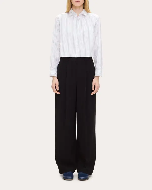 Theory Stripe Poplin Cropped Tab Shirt