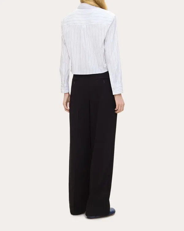 Theory Stripe Poplin Cropped Tab Shirt