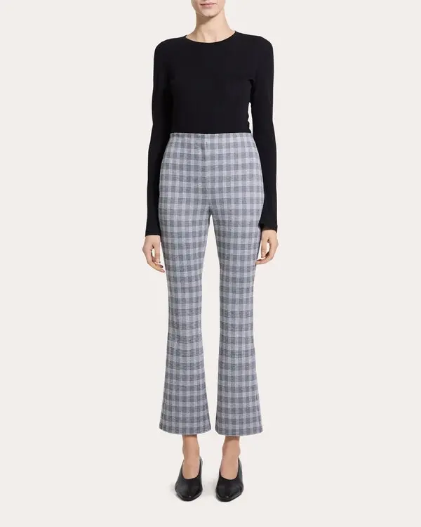Theory Plaid High-rise Cropped Kick Pants - Grey