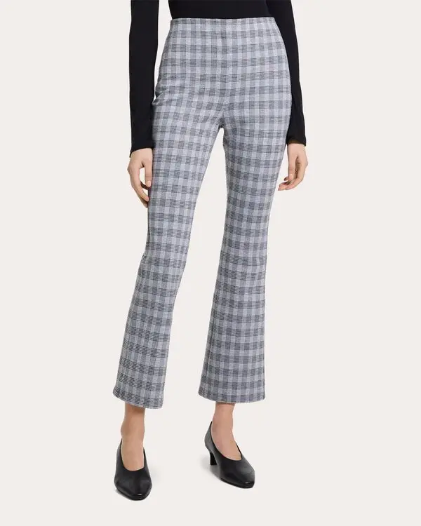 Theory Plaid High-rise Cropped Kick Pants - Grey