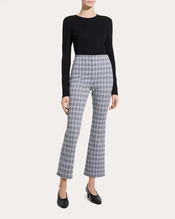 Theory Plaid High-rise Cropped Kick Pants - Grey