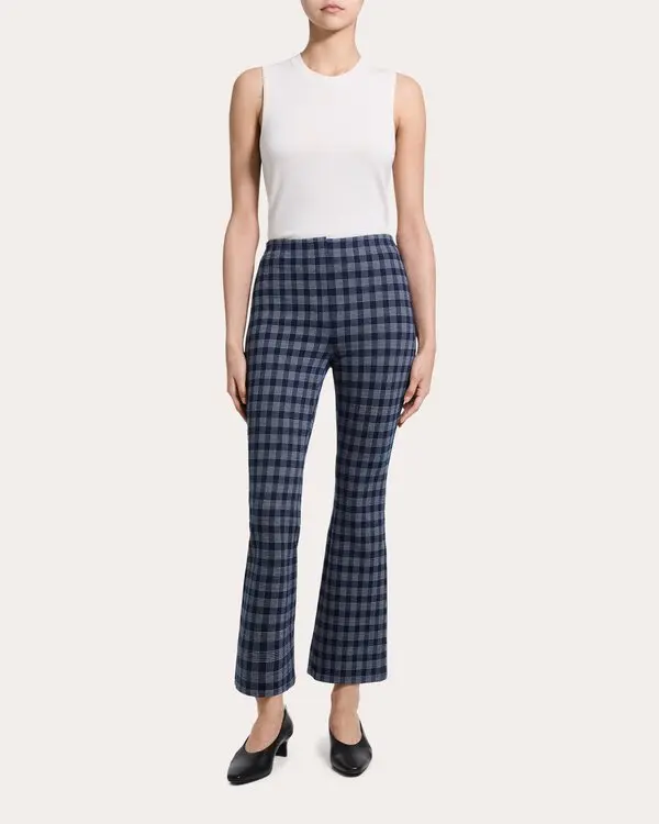 Theory Plaid High-rise Cropped Kick Trousers - Blue