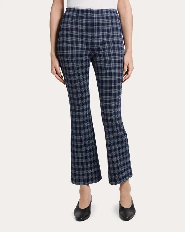 Theory Plaid High-rise Cropped Kick Trousers - Blue