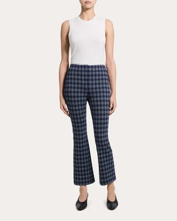 Theory Plaid High-rise Cropped Kick Trousers - Blue
