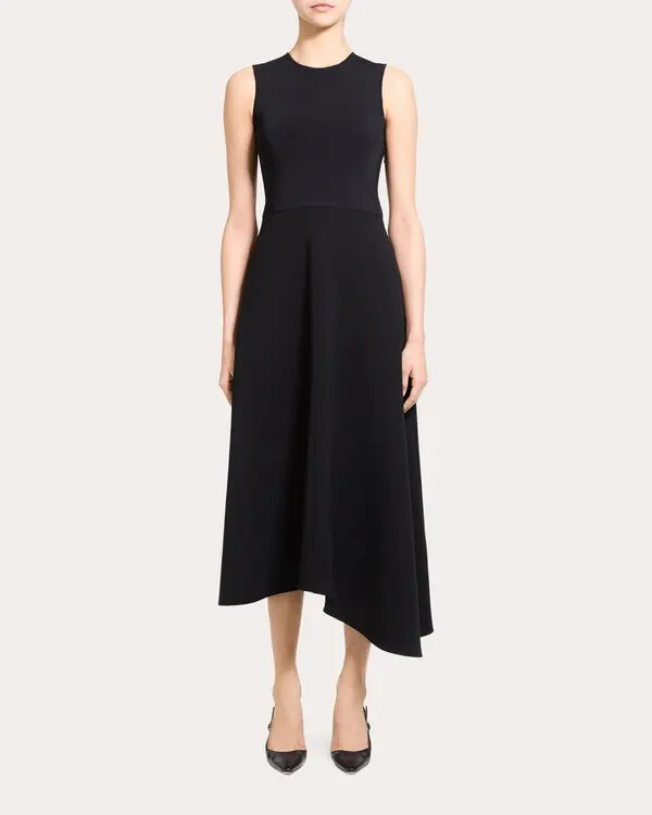 Theory Knit Crepe Combo Asymmetric Midi Dress