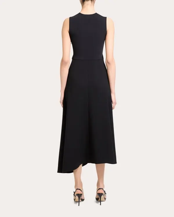 Theory Knit Crepe Combo Asymmetric Midi Dress