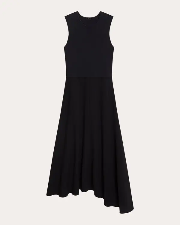 Theory Knit Crepe Combo Asymmetric Midi Dress
