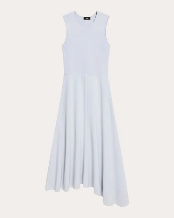Theory Knit Crepe Combo Asymmetric Midi Dress