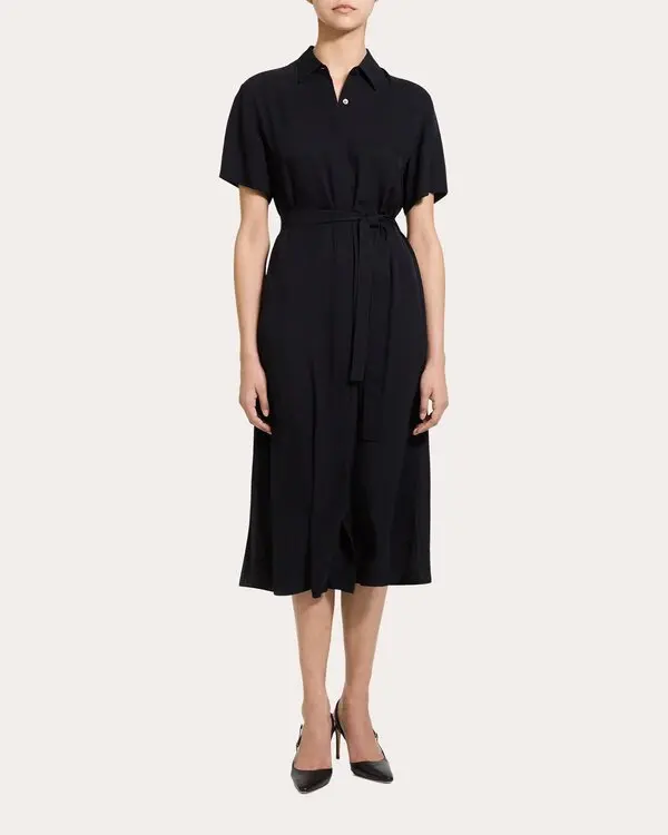 Theory Twill Belted A-line Shirt Dress
