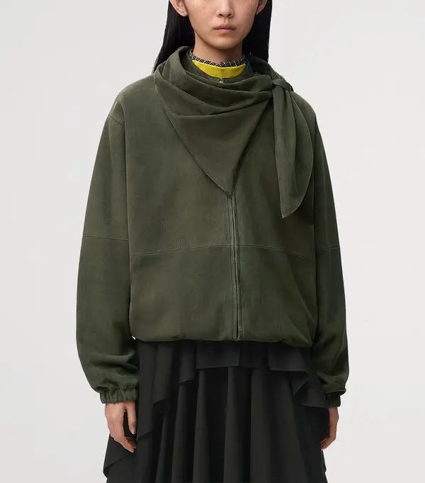 Loewe Suede Scarf-detail Jacket - Green