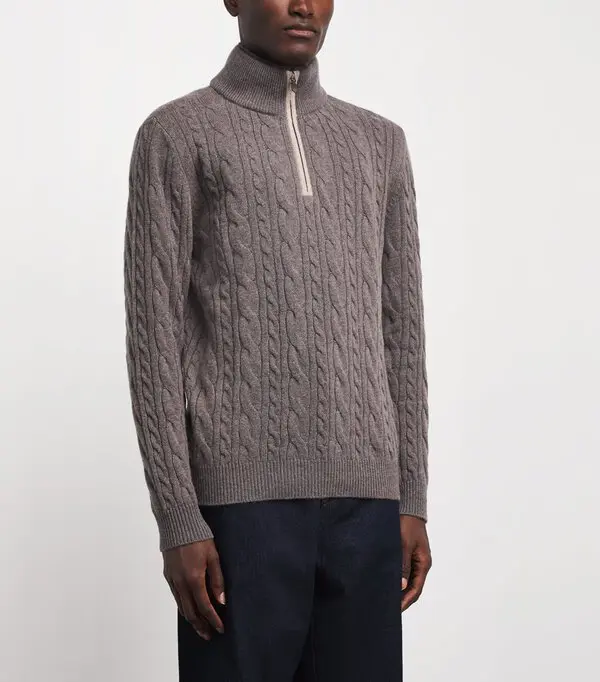 N.peal Cashmere Cable-knit Quarter-zip Sweater - Brown