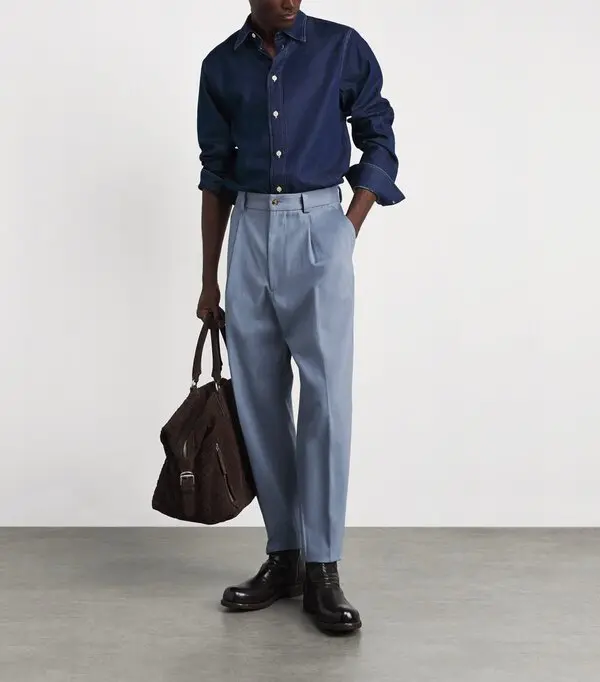 Eleventy Cotton Pleated Trousers - Blue