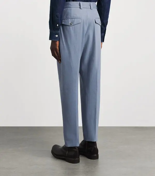 Eleventy Cotton Pleated Trousers - Blue