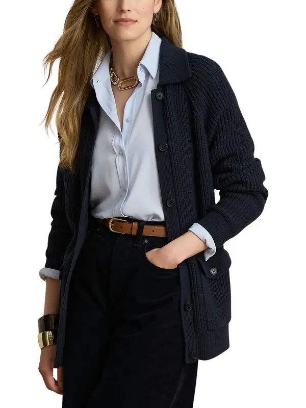 Ralph Lauren Wool-blend Rib-knit Collared Cardigan