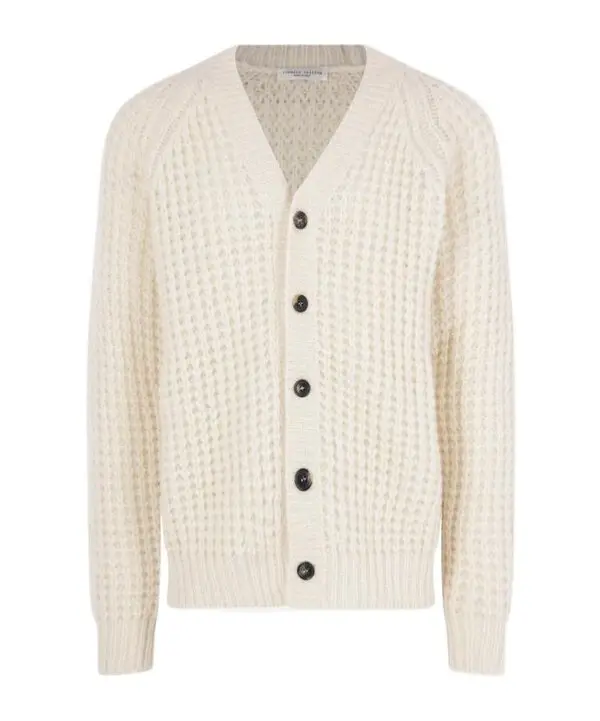 ROBERTO COLLINA Waffle-knit V-neck Cardigan