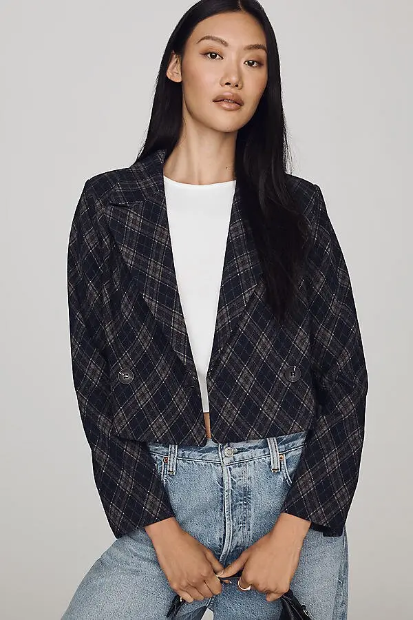 Avec Les Filles Cropped Knit Blazer Jacket