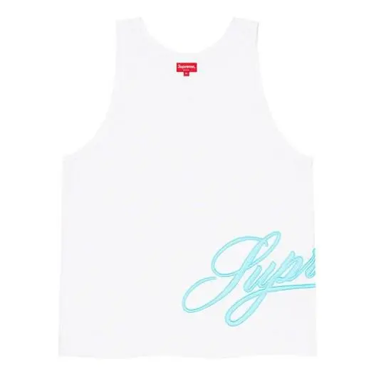 Supreme Mesh Script Tank Top - White/blue