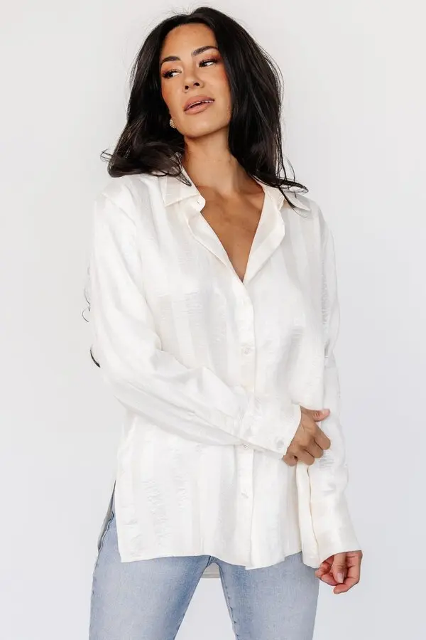 LUMIERE Kieran Striped Button Up Top - Cream