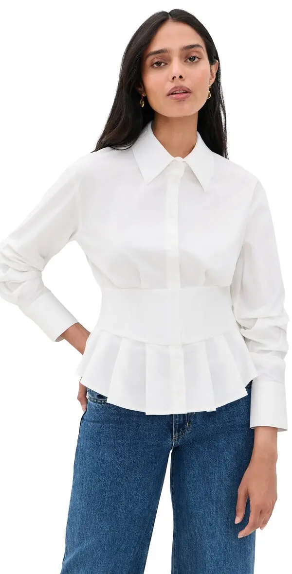 Alice + Olivia Edie Gathered Corset Button Down Top